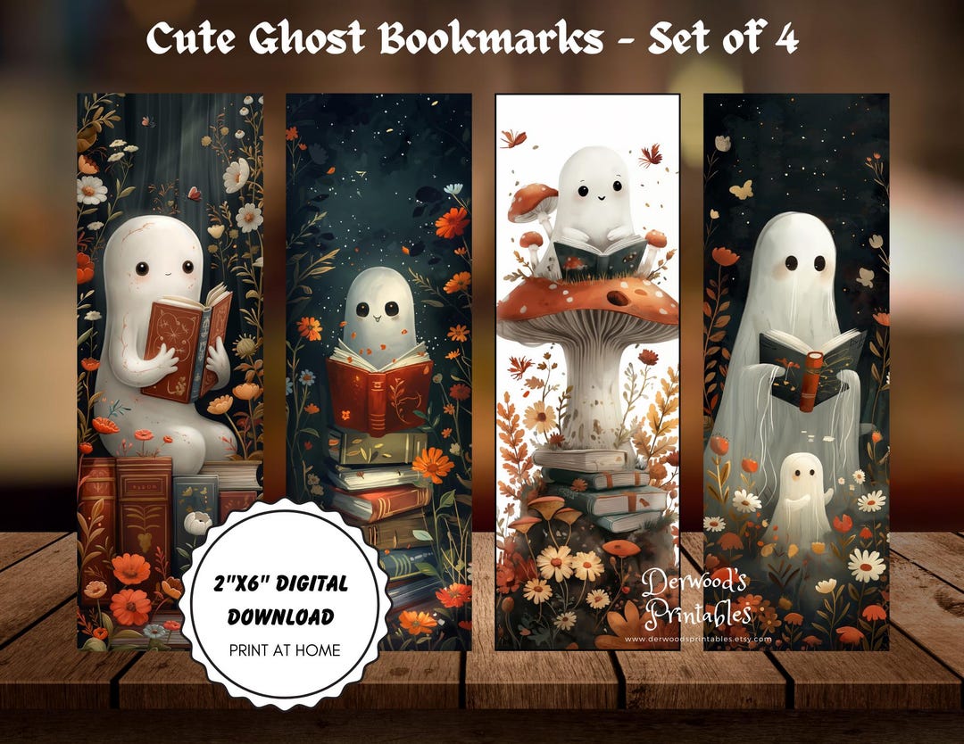 Adorable Ghost Bookmarks Set of 4, Halloween Printable, Instant ...