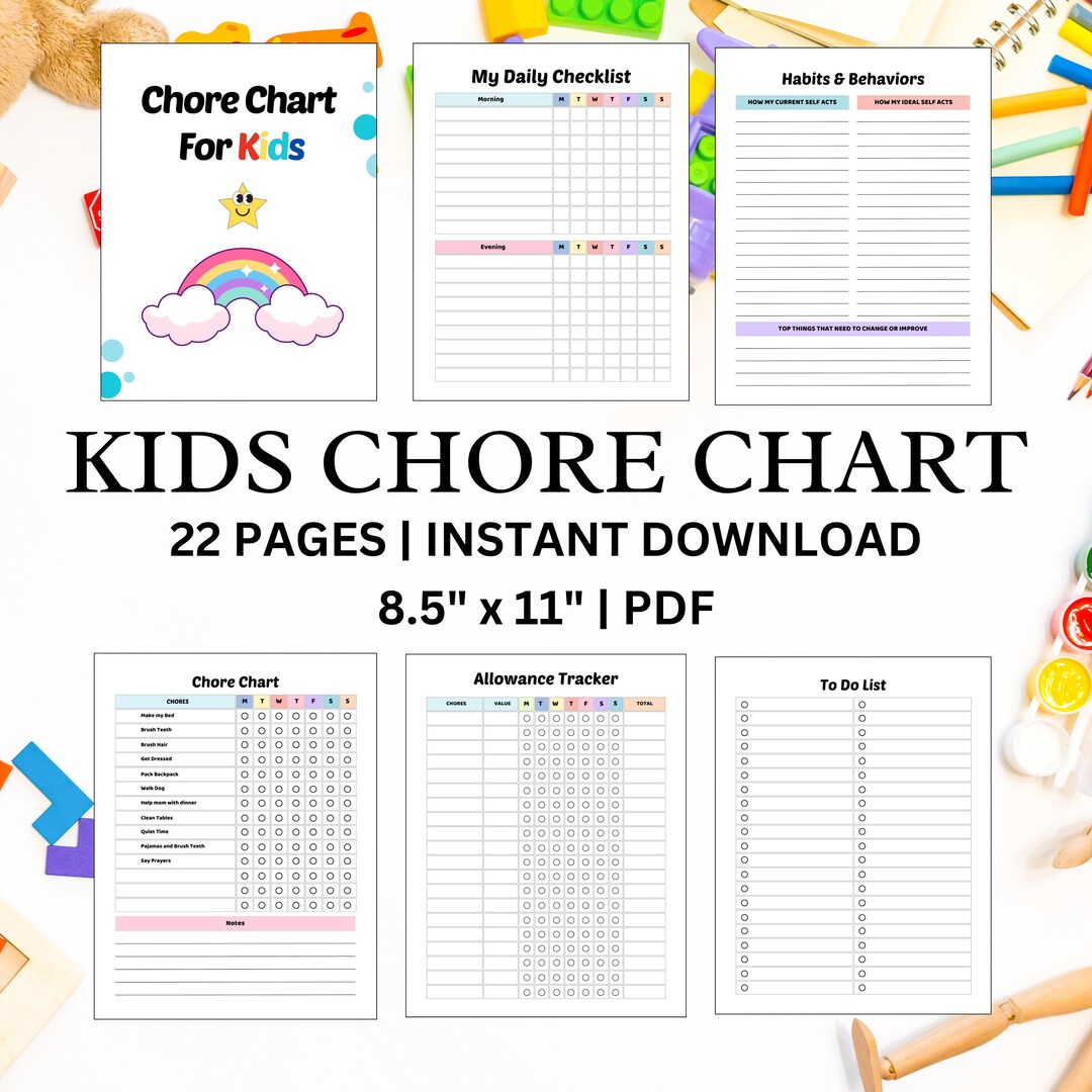 Printable Weekly Chore Chart for Kids Easy to Use Instant Download - Etsy