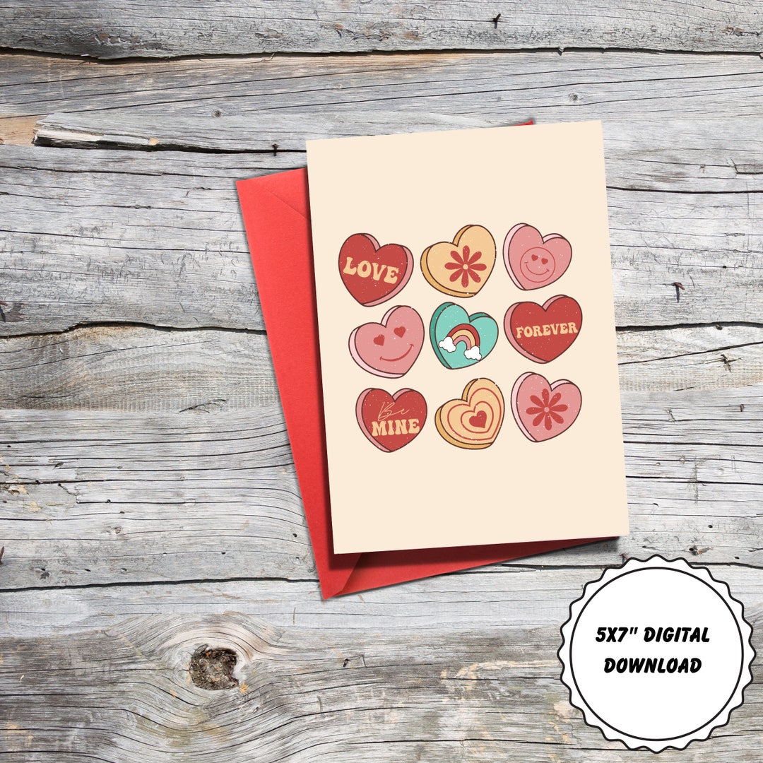 Conversation Hearts Printable Valentines Day Card, Instant Download ...