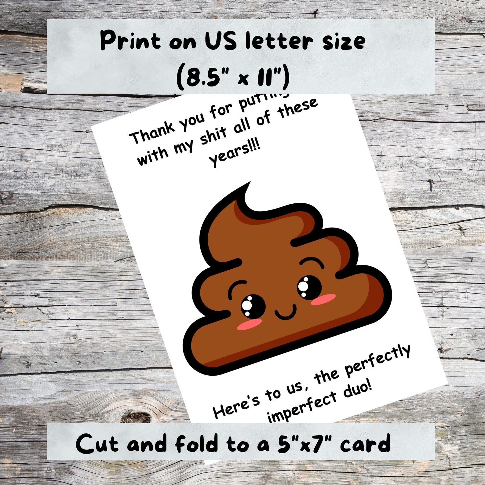 Printable Anniversary Card 5x7 Smiling Piling of Poop Blank Inside Card ...