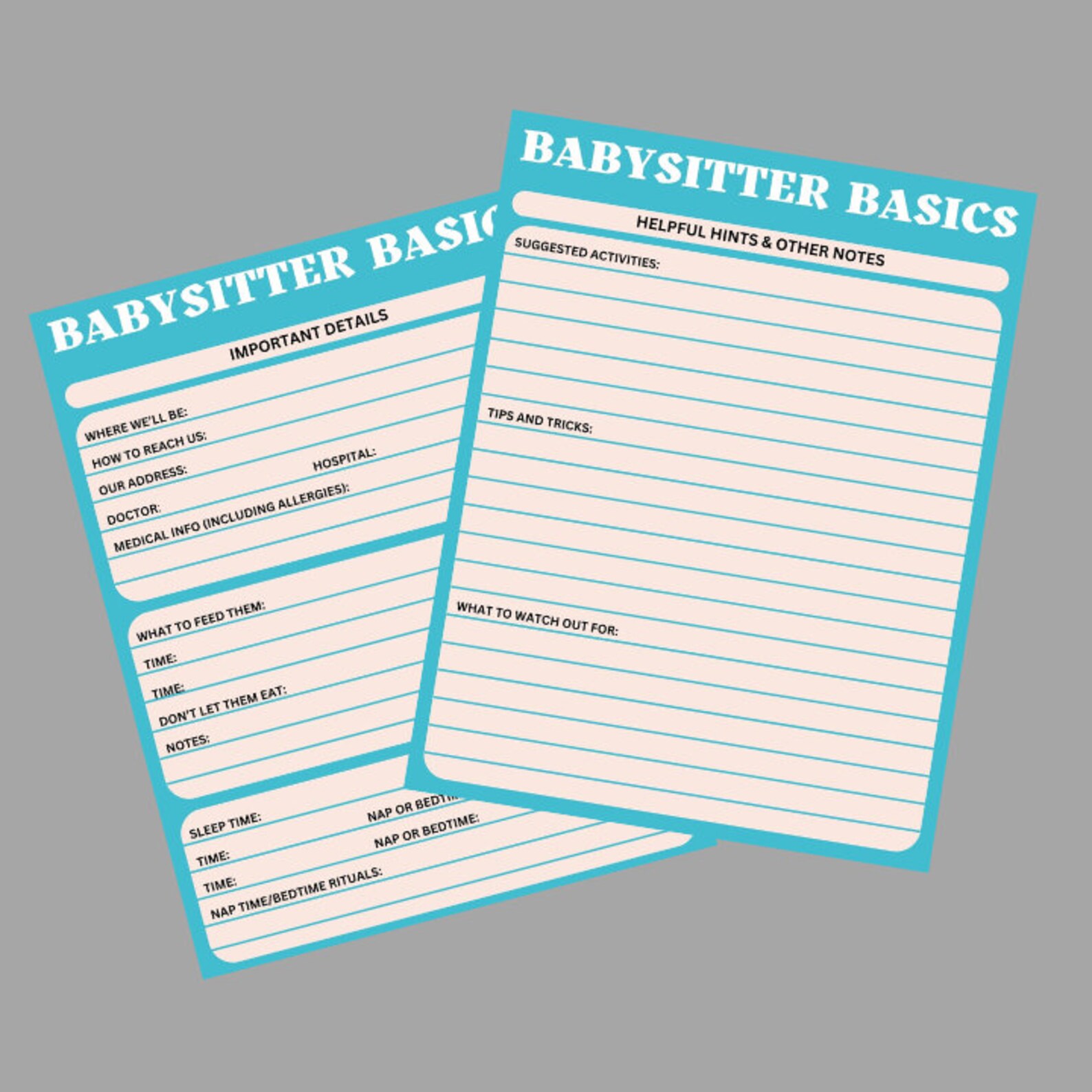 Simple Babysitter Checklist, Checklist for Babysitter, Quick Log for ...