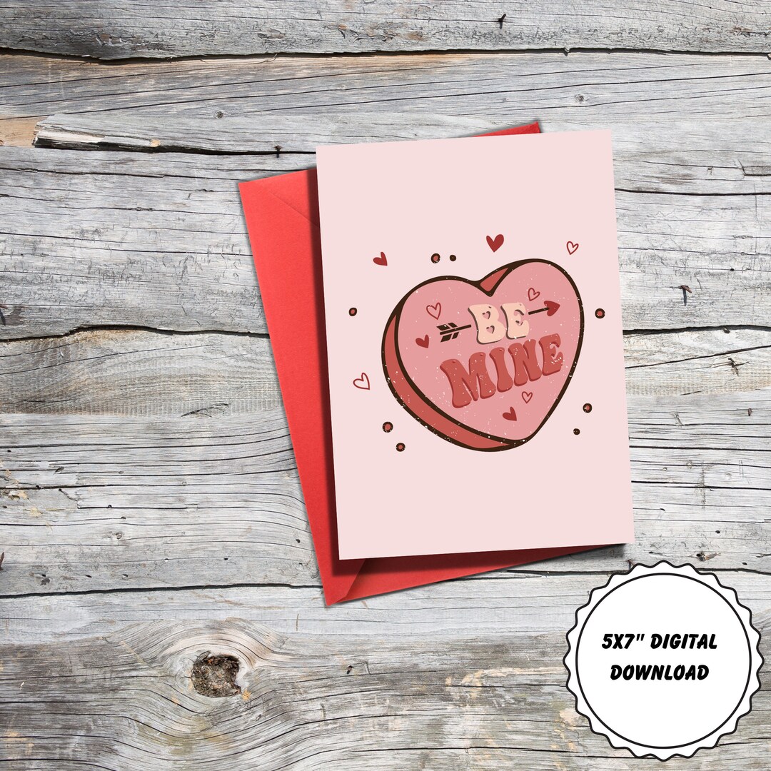 Be Mine Conversation Heart Valentines Day Card, Be Mine Valentines Card ...