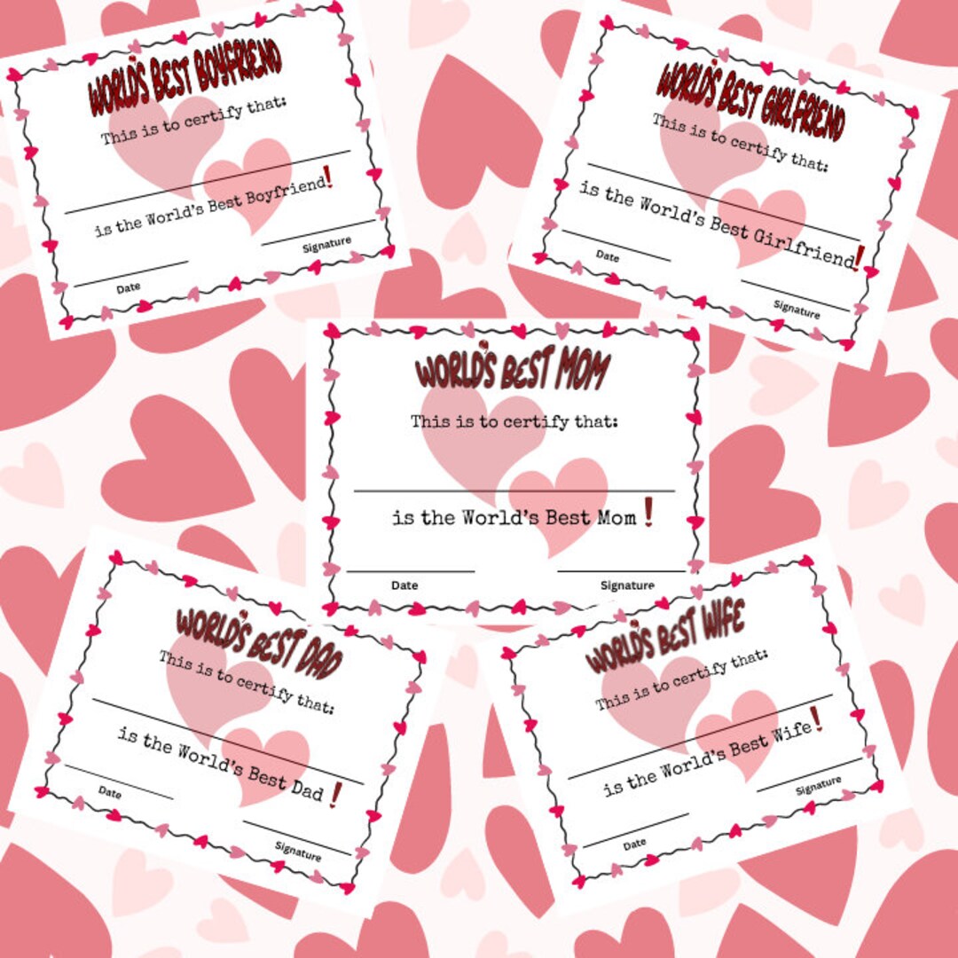 World's Best Certificate Bundle for Boyfriend Girlfriend Wife Mom Dad ...