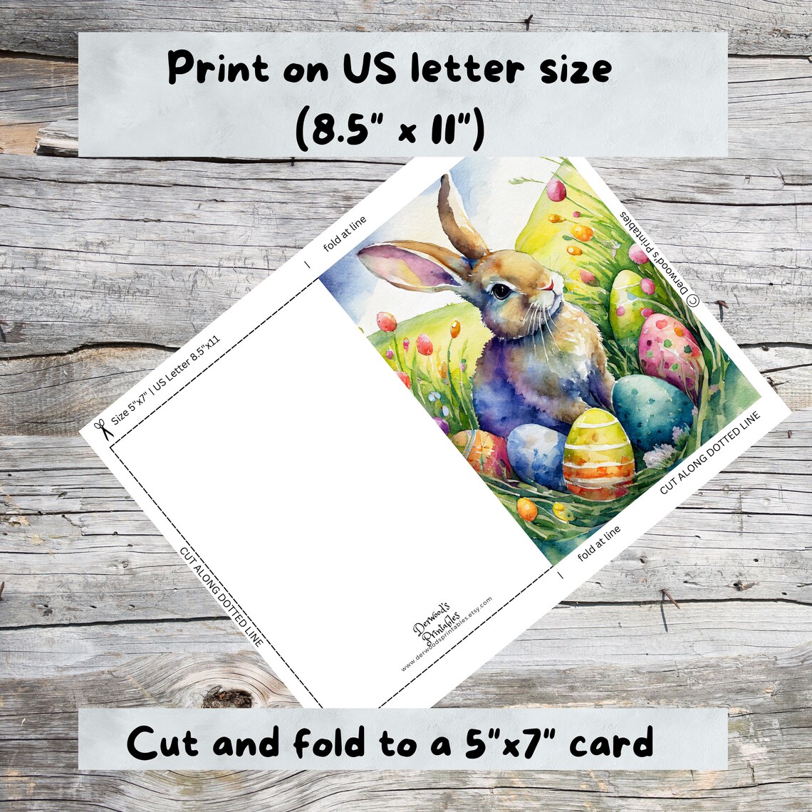 Printable Easter Bunny Easter Card 5x7 Blank Inside Card 5x7 Digital ...