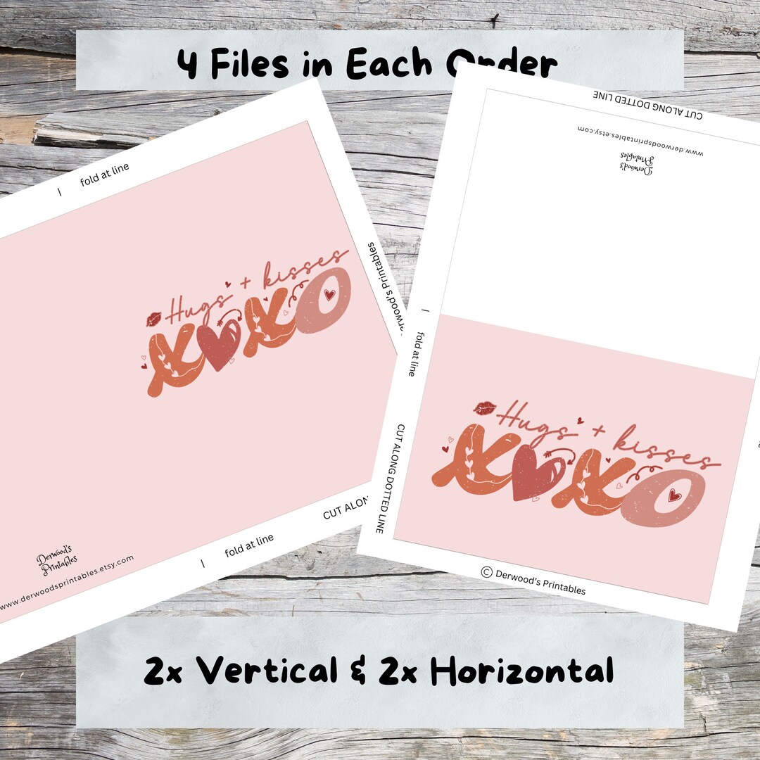 Hugs & Kisses Valentines Day Card, XOXO Valentines Card, Instant ...