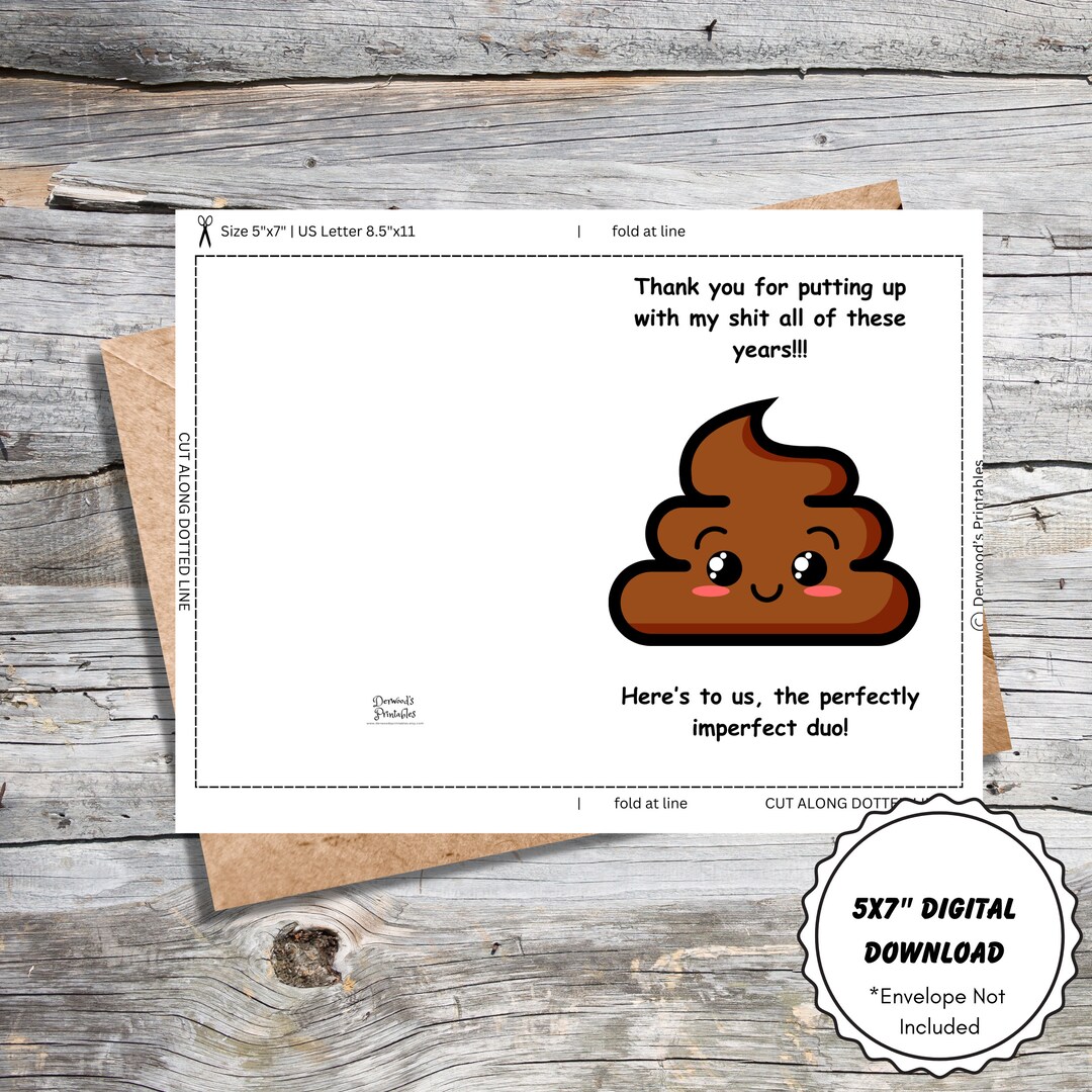 Funny Printable 5x7 Happy Anniversary Card Digital Download Humor Poop ...
