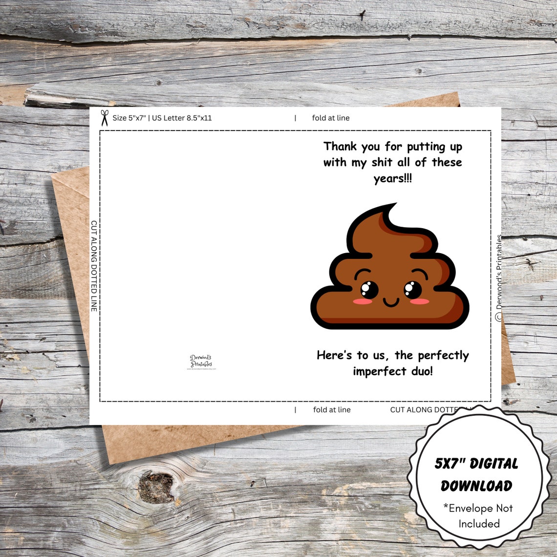 Printable Anniversary Card 5x7 Smiling Piling of Poop Blank Inside Card ...