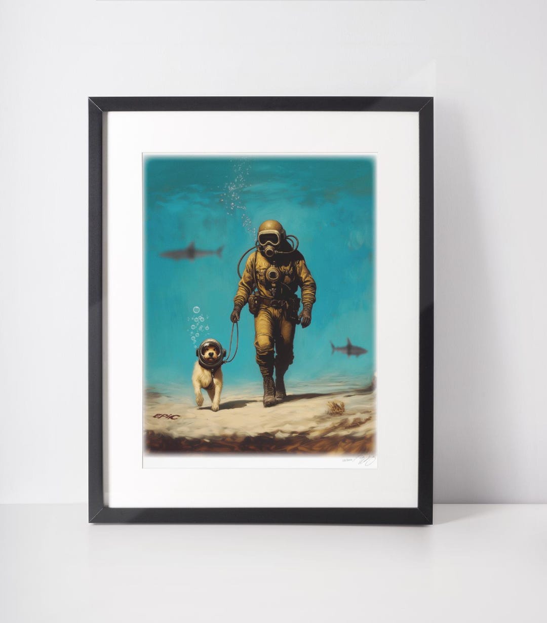 Diver Dog - Deep Sea Diver Taking His Dog for A Walk - Limited Edition ...