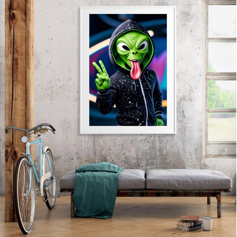 Alien Cartoon Art Print, Fun Sci-fi Wall Décor, Cool Extraterrestrial ...