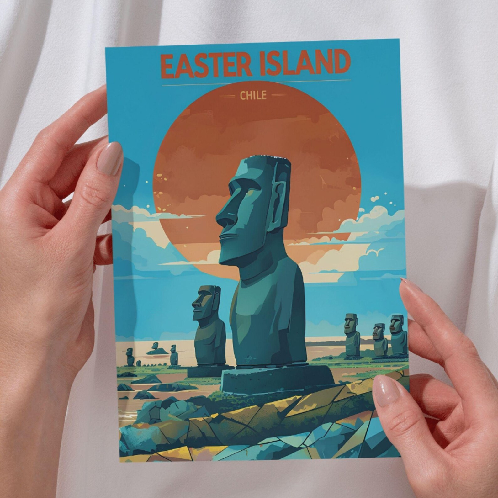 Easter Island Travel Poster, Rapa Nui Art Print, Moai Statues Artwork ...