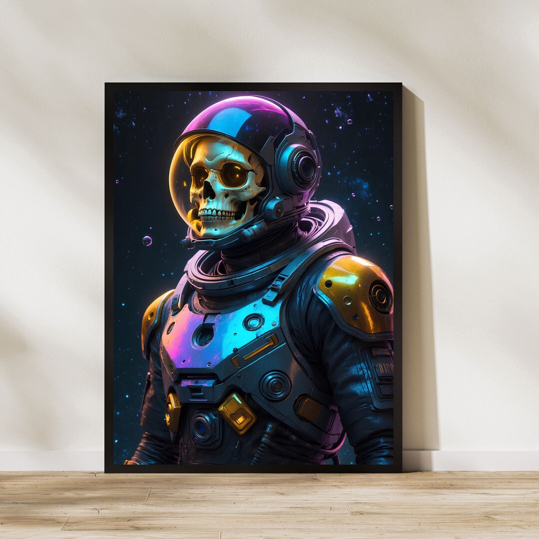 Astronaut Skeleton Floating in Space, Cosmic Spaceman Print, Spooky ...