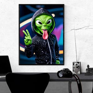 Alien Cartoon Art Print, Fun Sci-fi Wall Décor, Cool Extraterrestrial ...