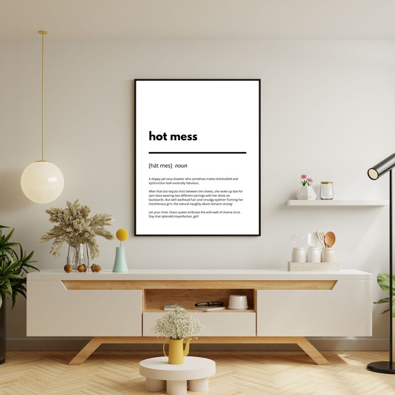 Hot Mess Definition Print, Typography Wall Printable, Fun Home Wall ...