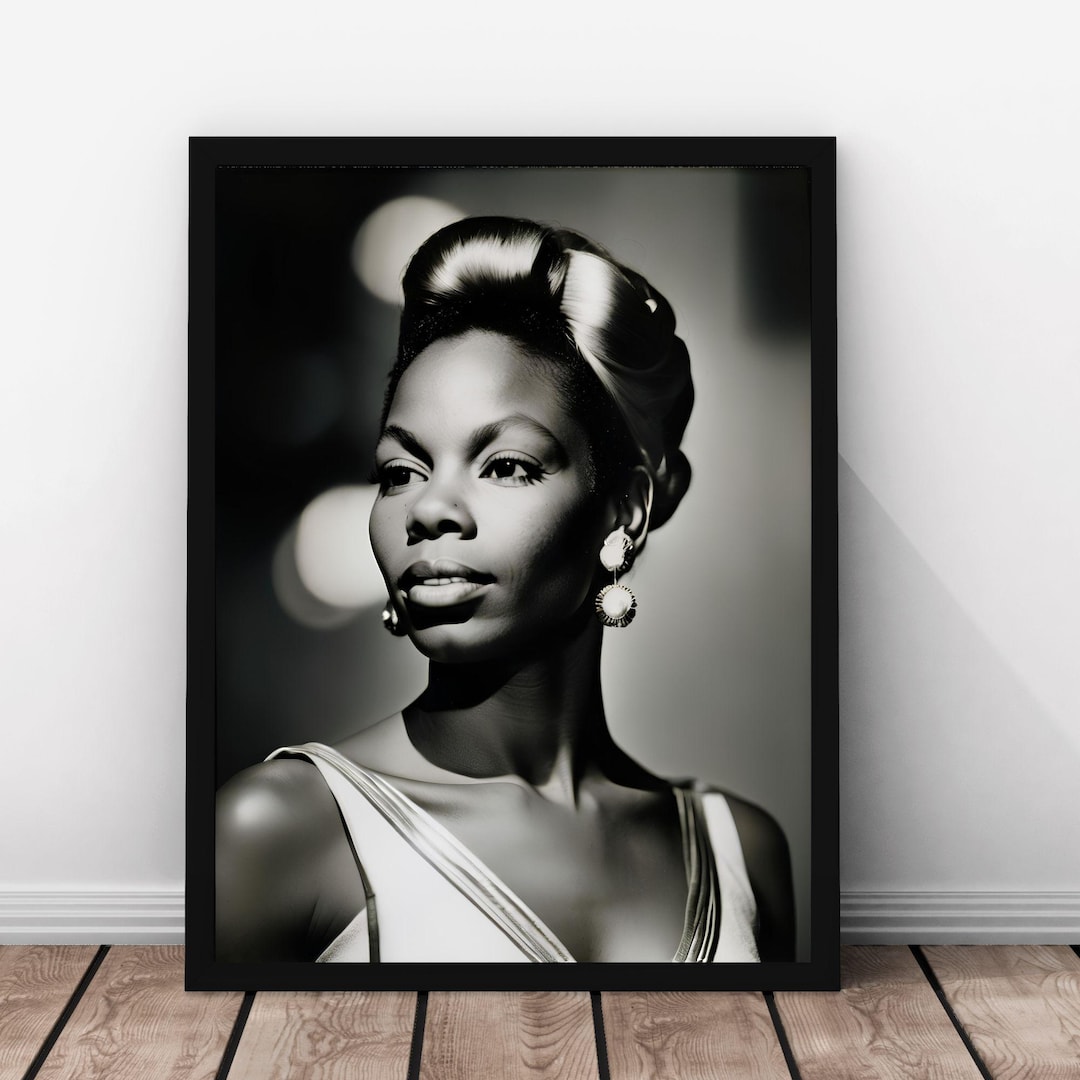 Nina Simone Portrait: Vintage 1960s Soul Singer, Black and White ...