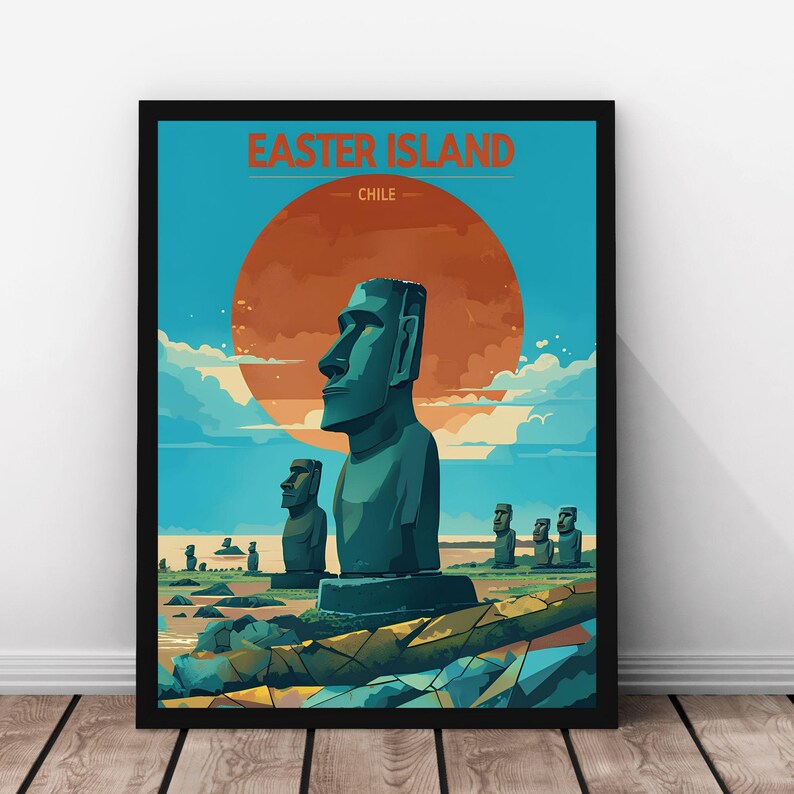 Easter Island Travel Poster, Rapa Nui Art Print, Moai Statues Artwork ...