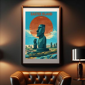 Easter Island Travel Poster, Rapa Nui Art Print, Moai Statues Artwork ...