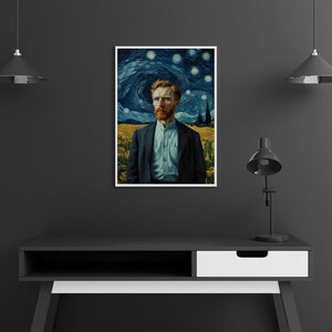 Van Gogh Self-portrait Starry Night Style Art Print (digital Download ...