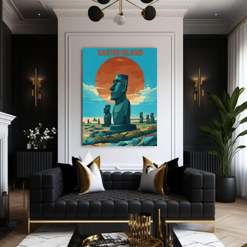 Easter Island Travel Poster, Rapa Nui Art Print, Moai Statues Artwork ...