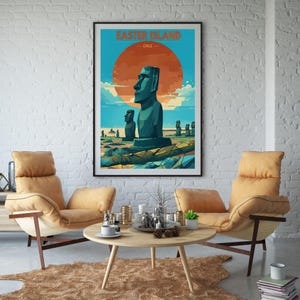Easter Island Travel Poster, Rapa Nui Art Print, Moai Statues Artwork ...