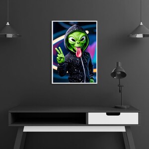 Alien Cartoon Art Print, Fun Sci-fi Wall Décor, Cool Extraterrestrial ...