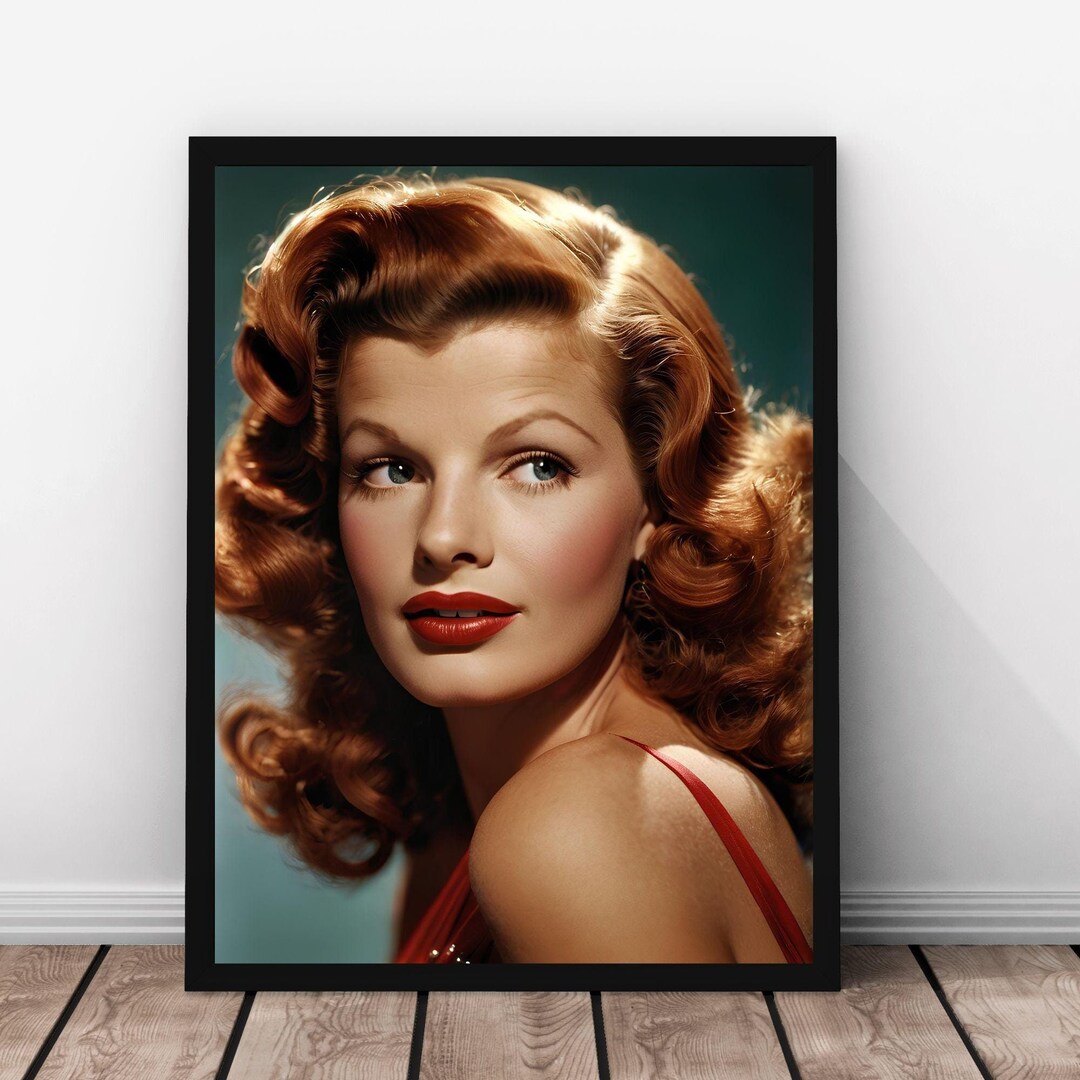 Vintage Rita Hayworth Glamour Print Retro Hollywood Portrait Wall Art 1940s Inspired Digital