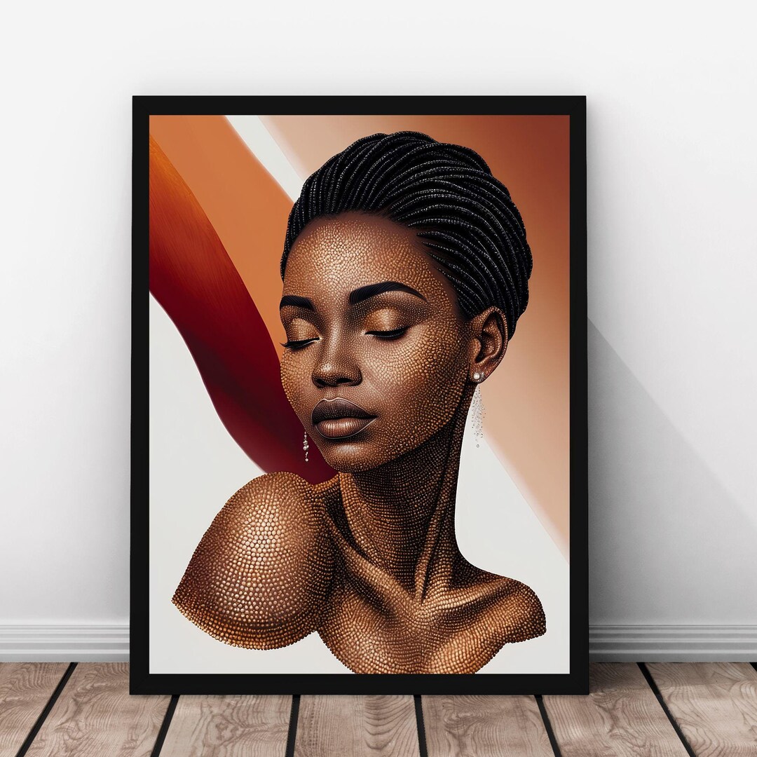 Pointillism African Woman Portrait, Modern Black Female Art Print ...
