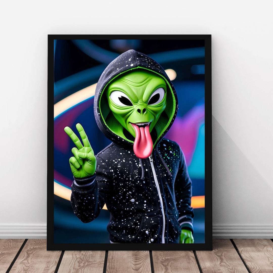 Alien Cartoon Art Print, Fun Sci-fi Wall Décor, Cool Extraterrestrial ...
