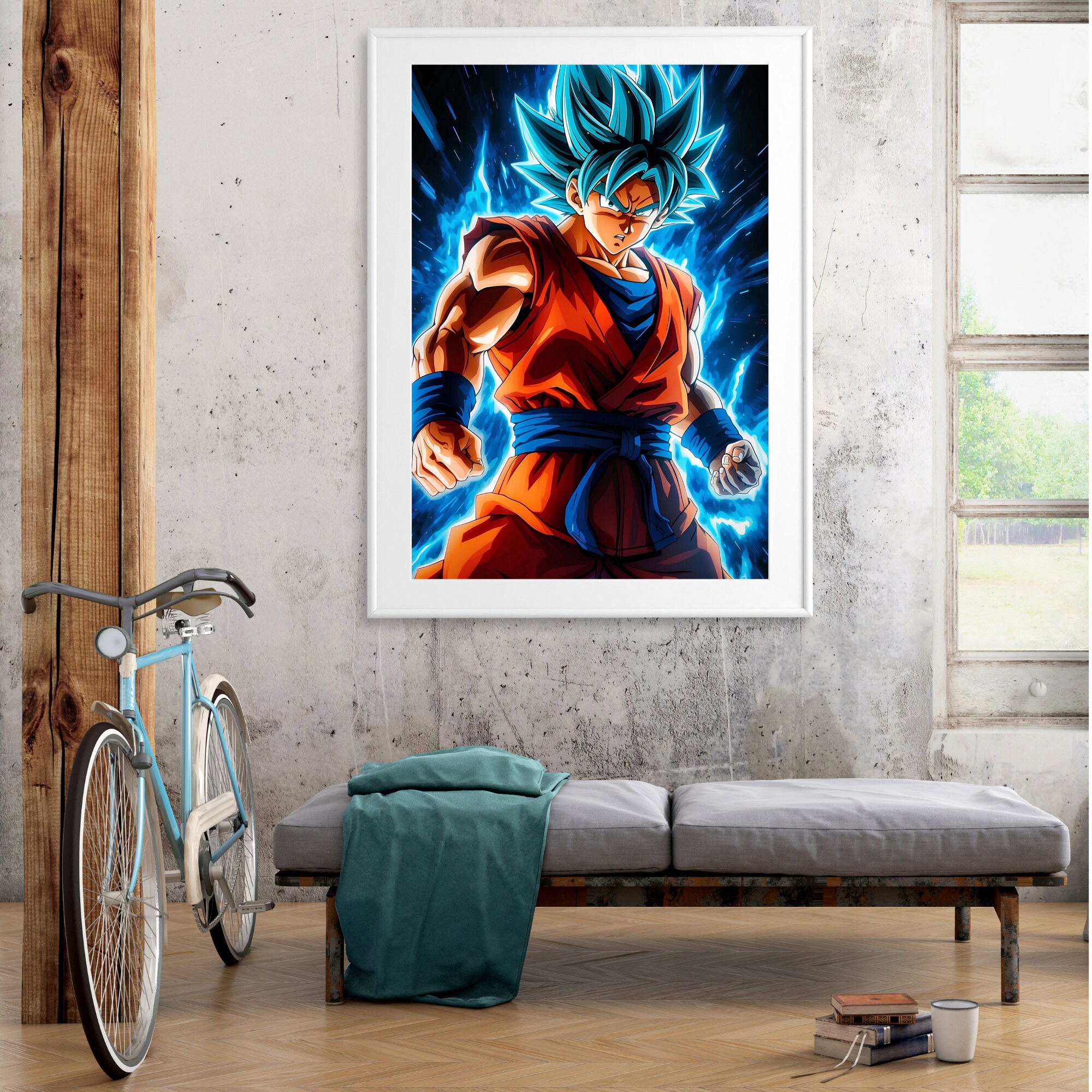 Blue Anime Poster, Japanese Cartoon Illustration, Electric Manga Print ...
