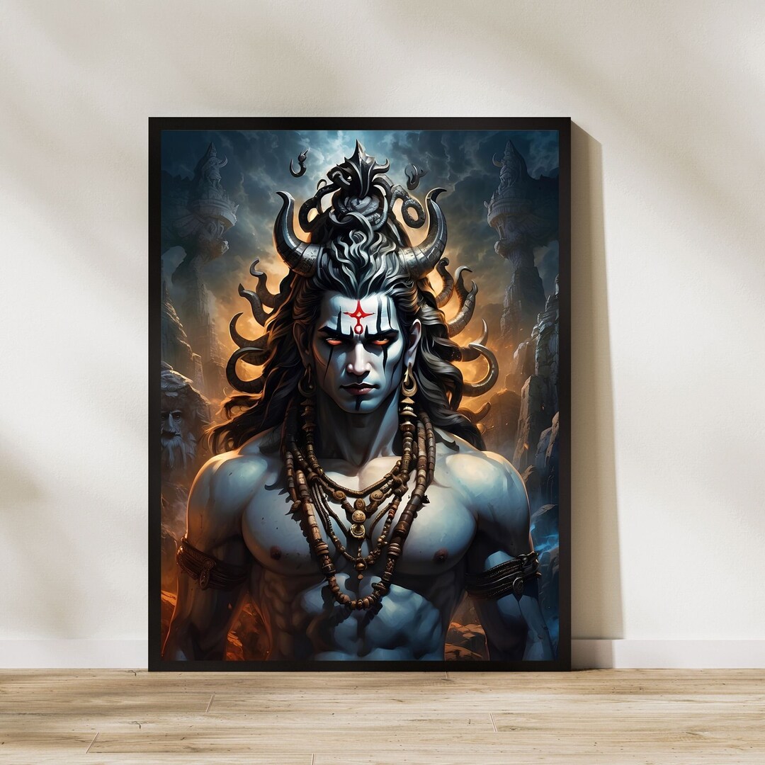 Lord Shiva Portrait Wall Print, Hindu God Artwork, Indian Deity Poster ...