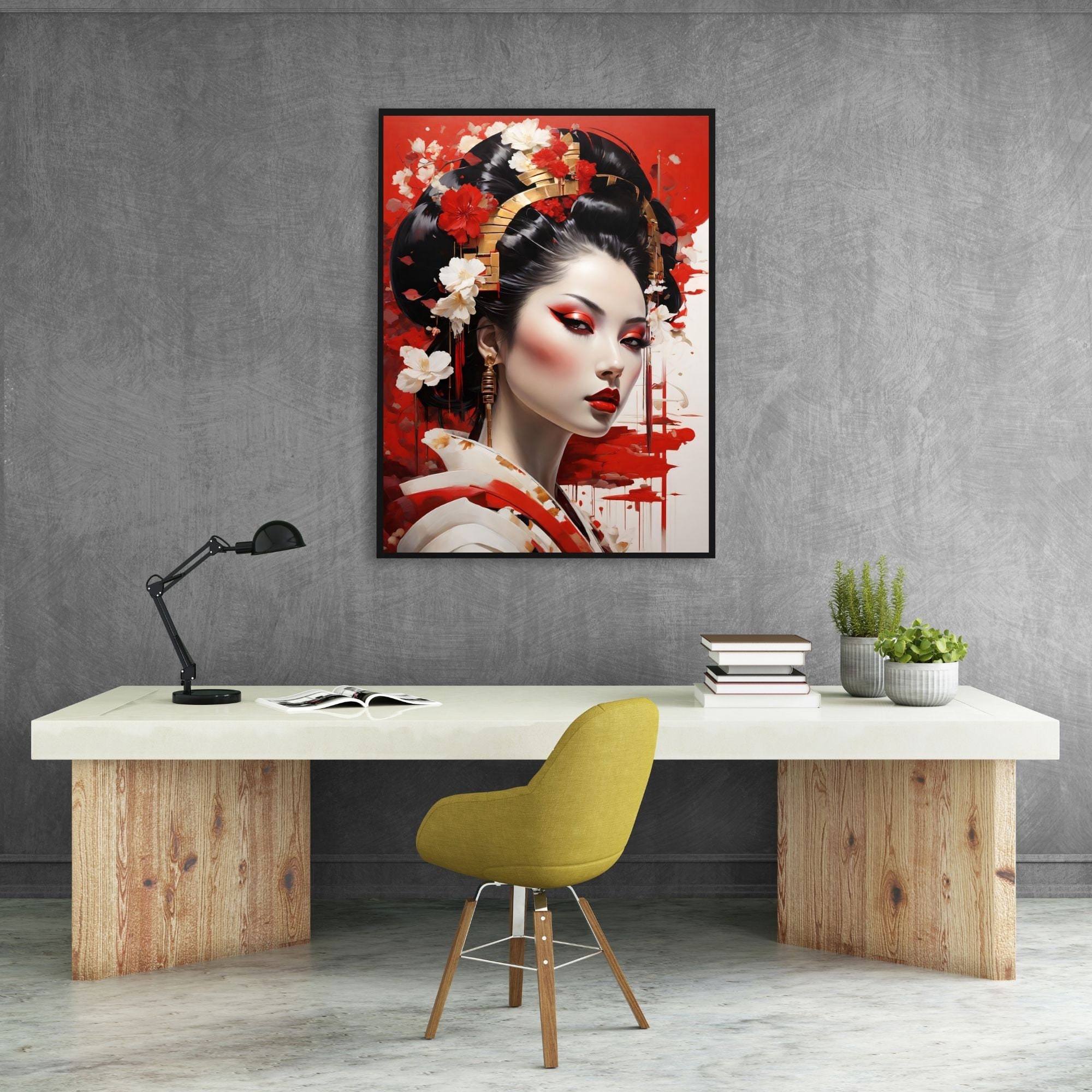 Japanese Geisha Art Print, Abstract Feminine Artwork, Modern Aesthetic Red Painting, Female ...
