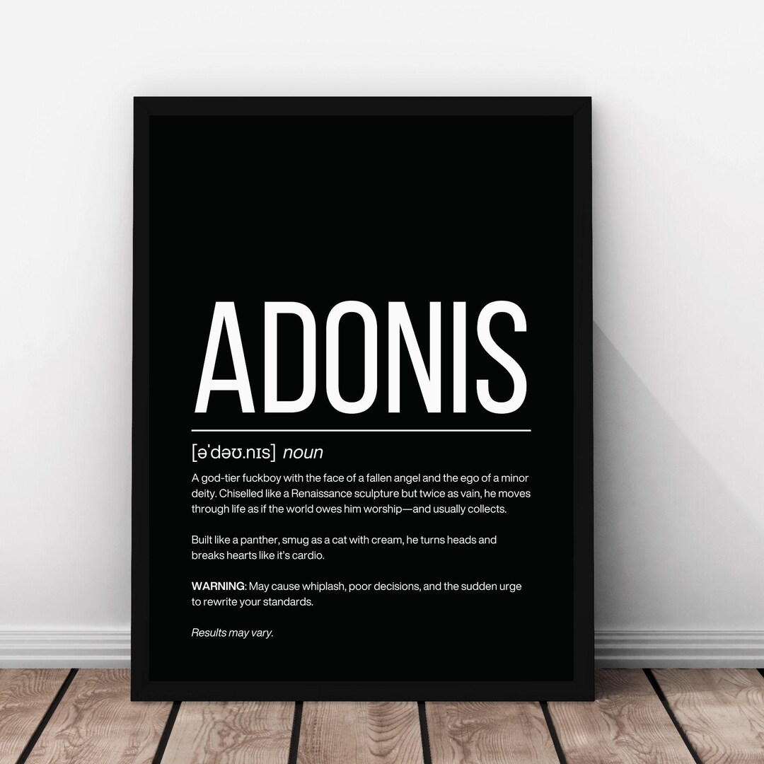 Adonis Word Definition Poster, Masculine Typographic Wall Art Print ...