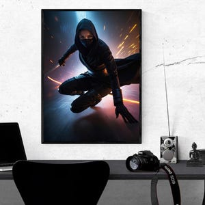 Cyberpunk Ninja Wall Art Print Futuristic Samurai Decor With Katana ...