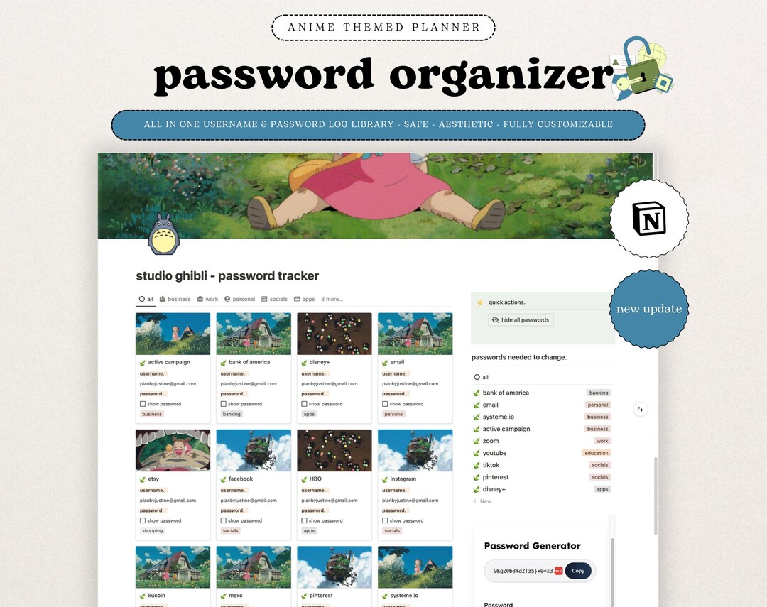 Notion Anime Password Tracker Template, Notion Anime Planner, Password ...