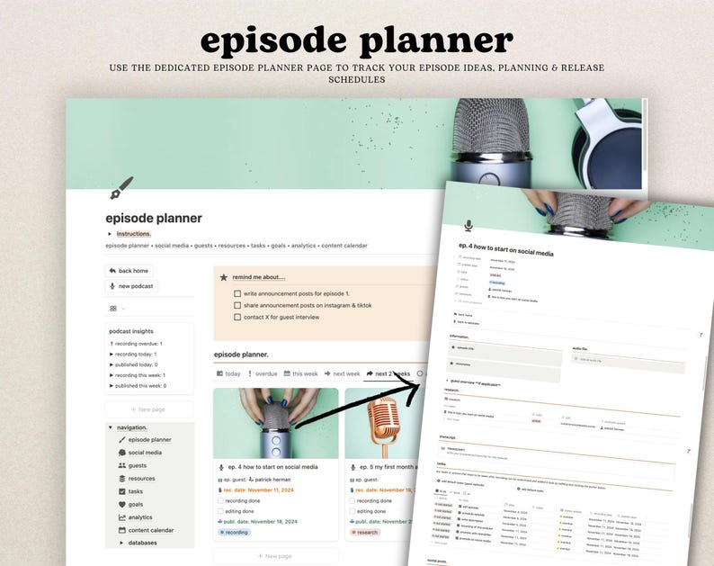 Podcast Planner Notion Template, Digital Podcast Content Creation ...
