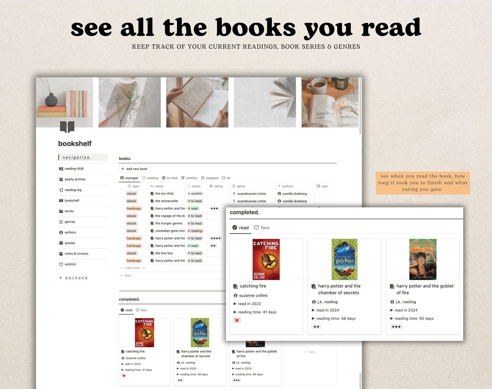 Notion Reading Tracker Journal Bookstagram Light Academia Planner ...