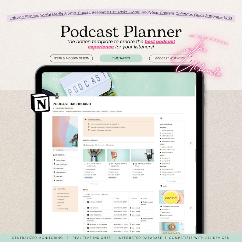 Podcast Planner Notion Template, Digital Content Creation Calendar ...