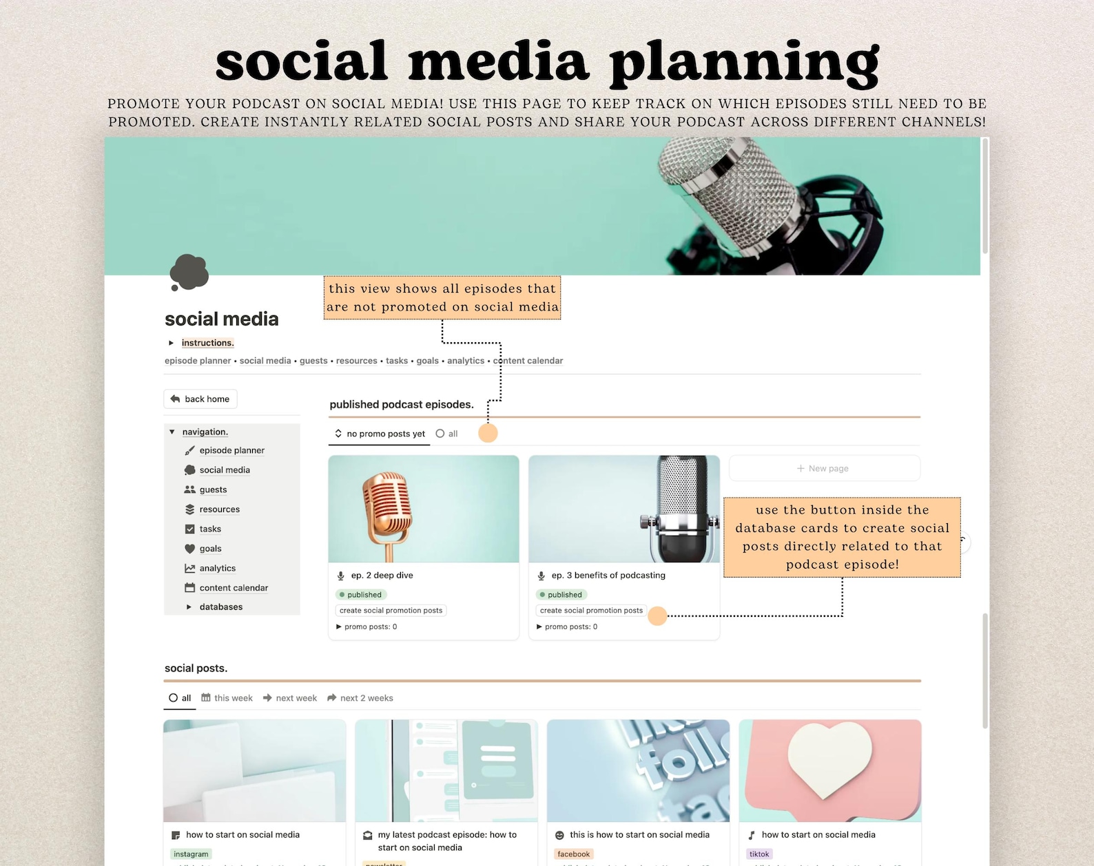 Podcast Planner Notion Template, Digital Podcast Content Creation ...