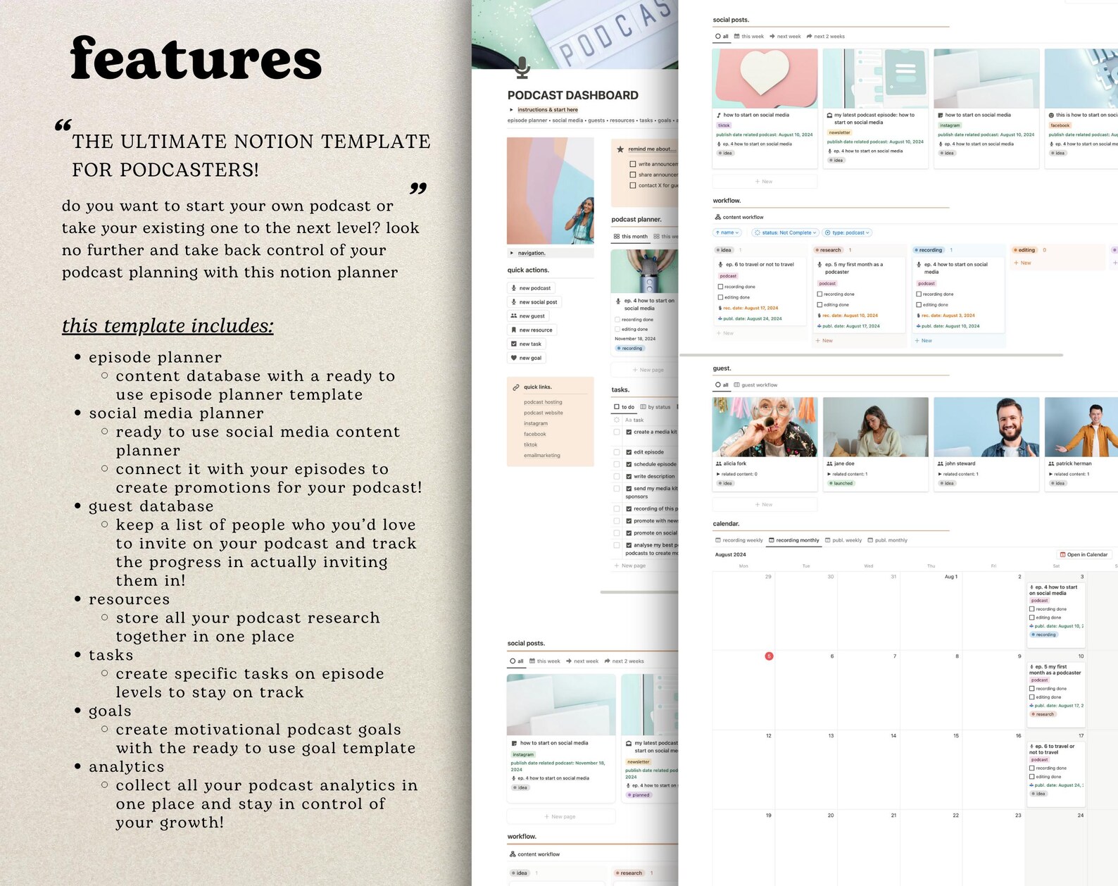 Podcast Planner Notion Template, Digital Podcast Content Creation ...