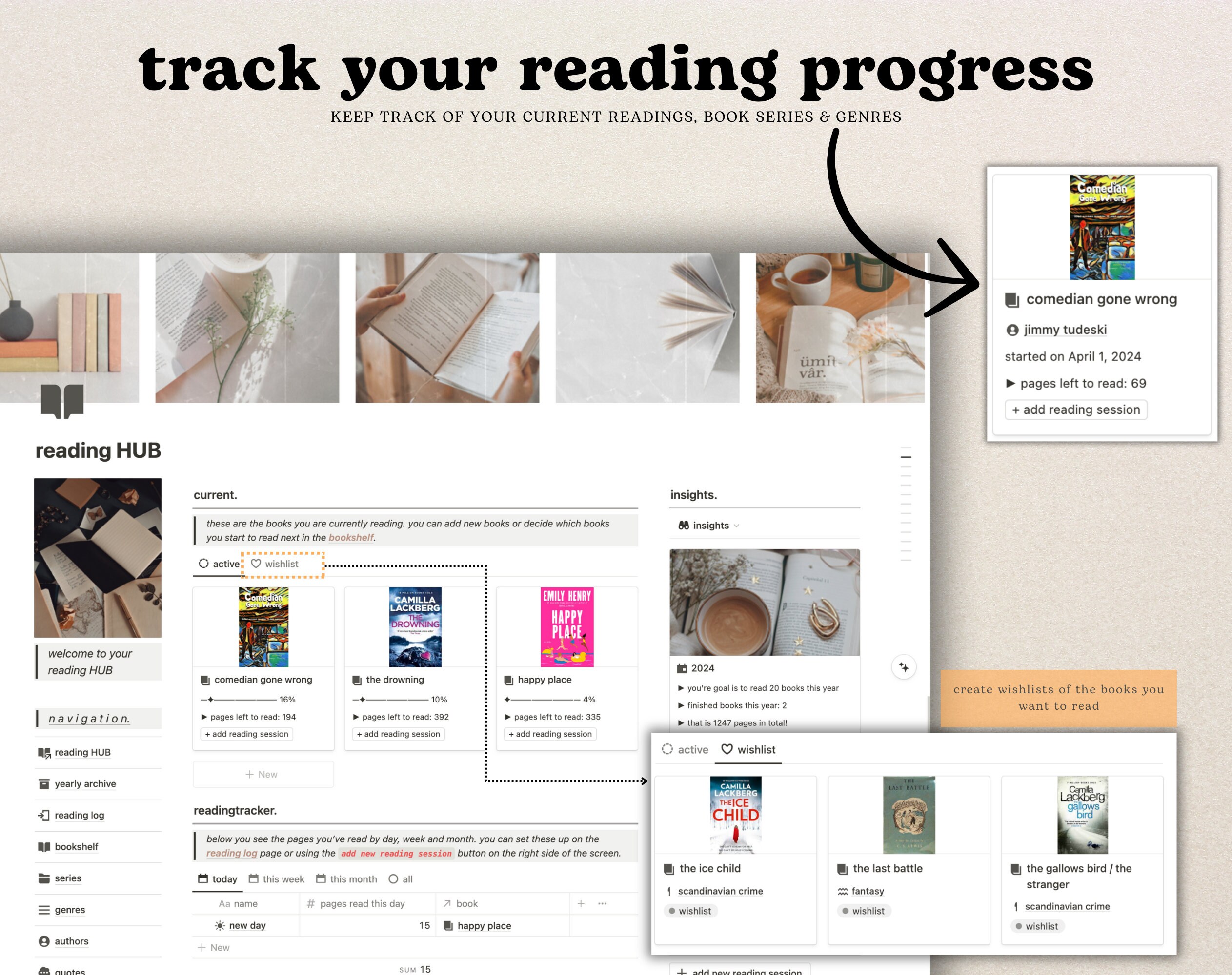 Notion Reading Tracker Journal Bookstagram Light Academia Planner Template Digital Book Journal ...