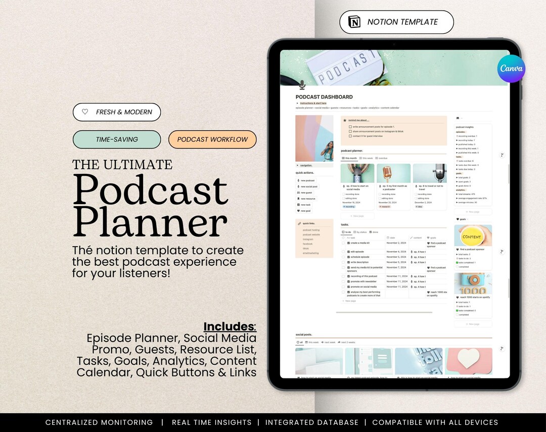 Podcast Planner Notion Template, Digital Podcast Content Creation ...
