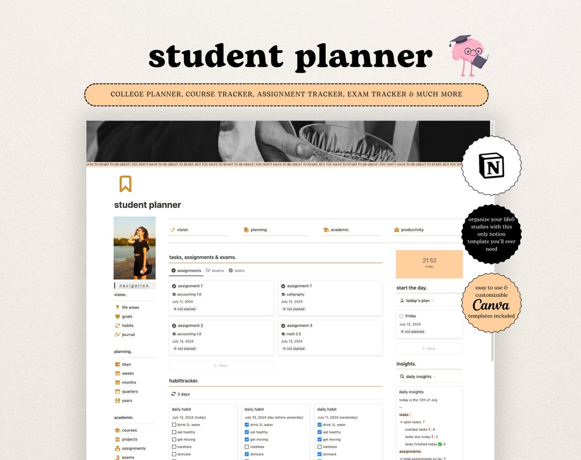 Notion Student Planner 20242025 Academic Template School University ...