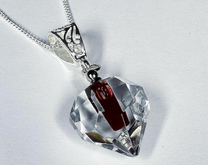 Blood Vial Necklace Kit Fillable Glass Crystal Heart Memorial Keepsake ...