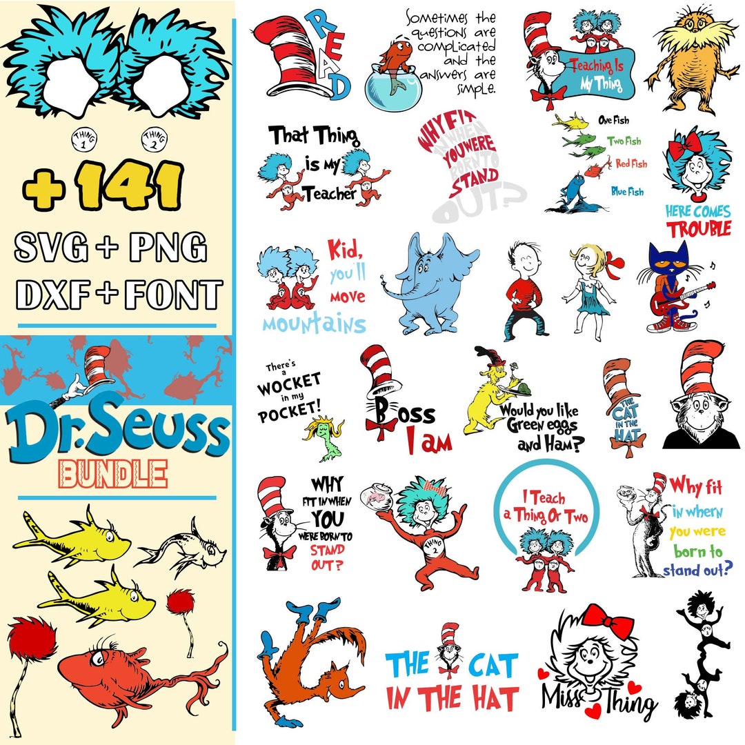 141 Dr. Seuss Png Svg Bundle, Dr. Seuss Day Svg PNG Bundle, Read Across ...