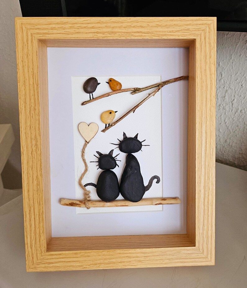 Pebble Art Cats and Birds - Etsy