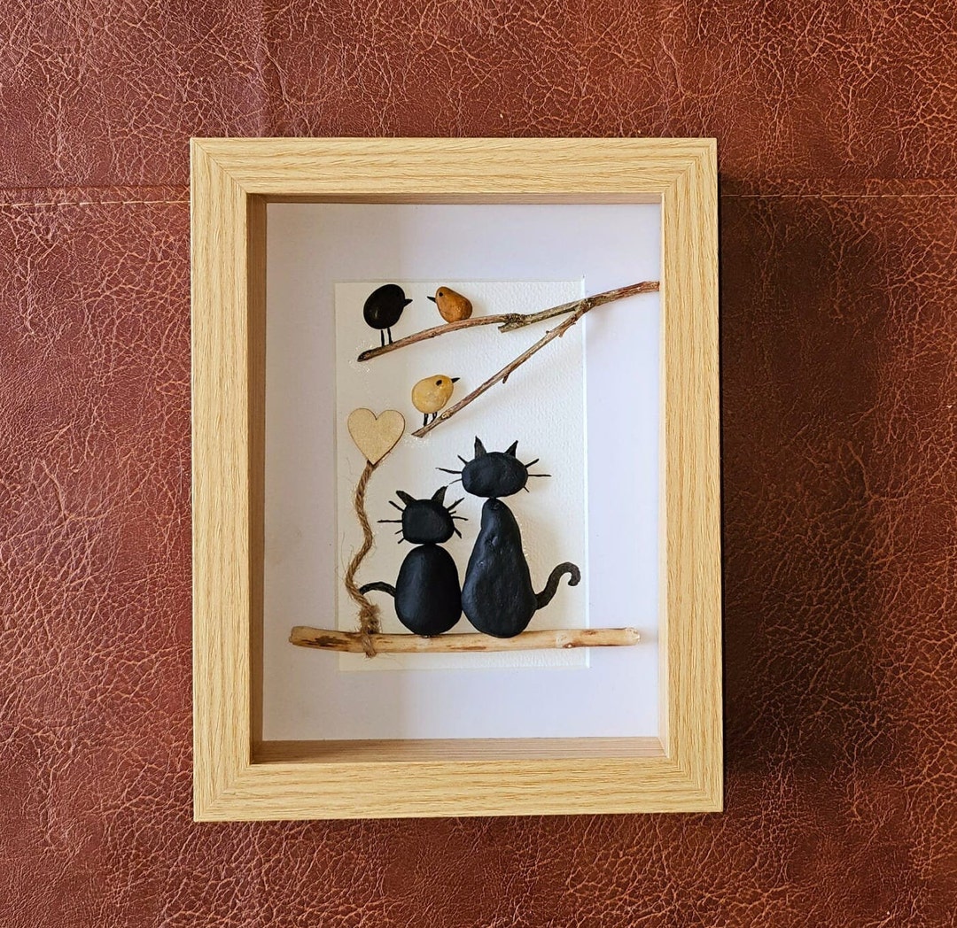 Pebble Art Cats and Birds - Etsy