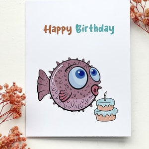 Funny Fish Birthday Card | Puffer Fish Animal Greetings Card | Silly ...