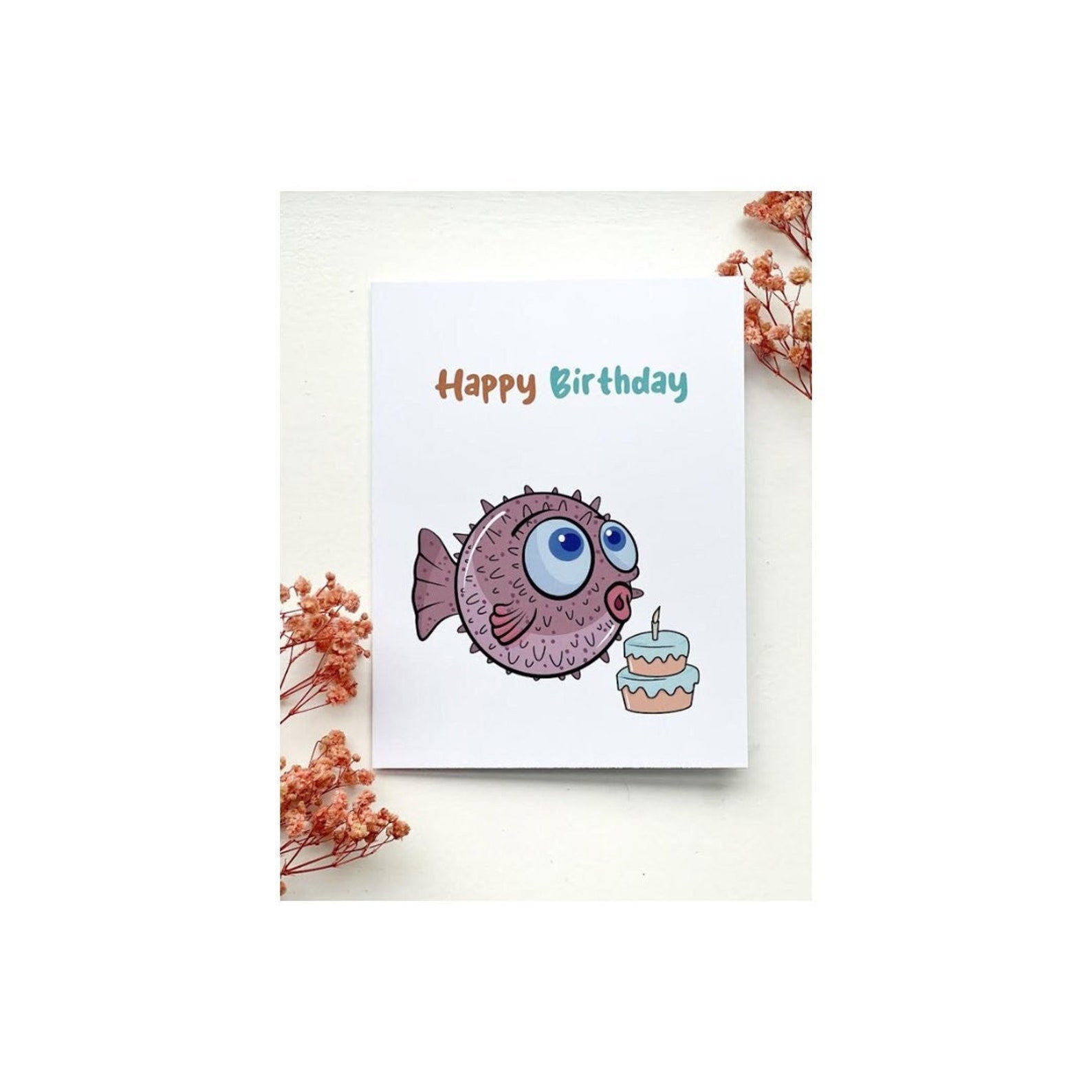 Funny Fish Birthday Card | Puffer Fish Animal Greetings Card | Silly ...