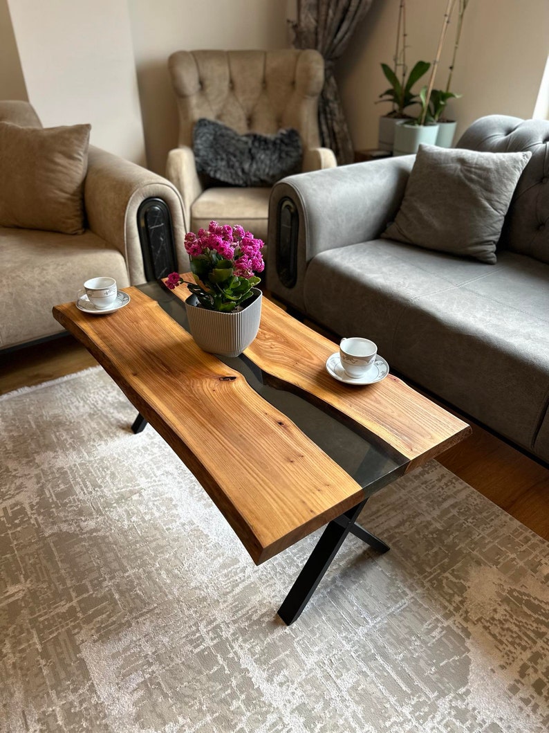 Walnut Wood Coffee Table, Unique Wooden Coffee Table, Side and Middle ...