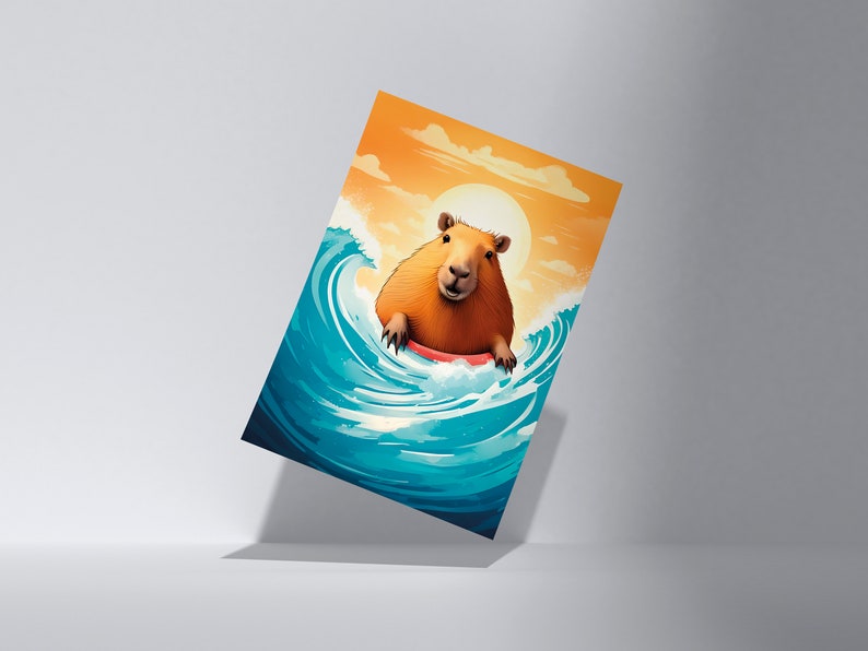 Capybara Digital Poster "on the Waves" - Capybara Print Digital ...