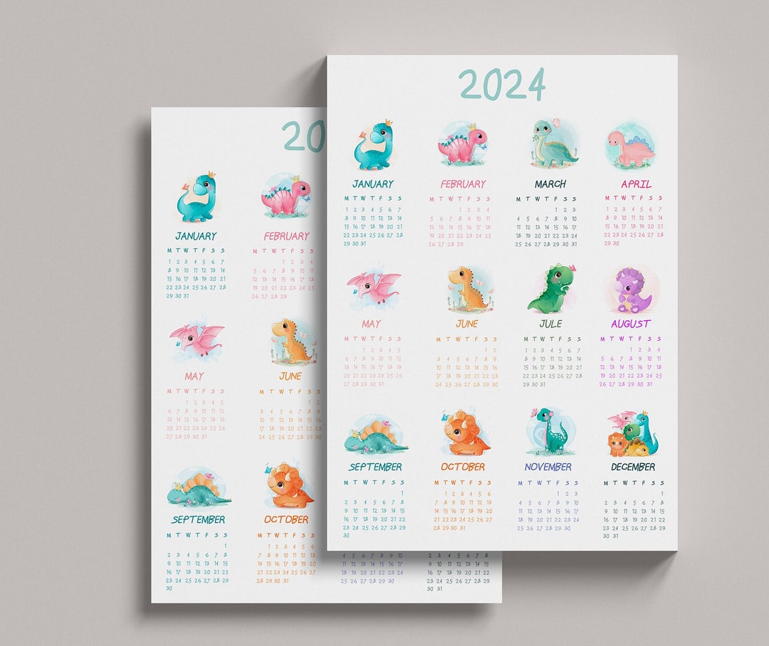 2024 Printable Calendar for Kids, 2024 Kid Digital Download Calendar ...